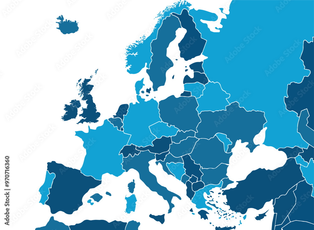Cartoon pictures of Europe map on white background. All countries of ...