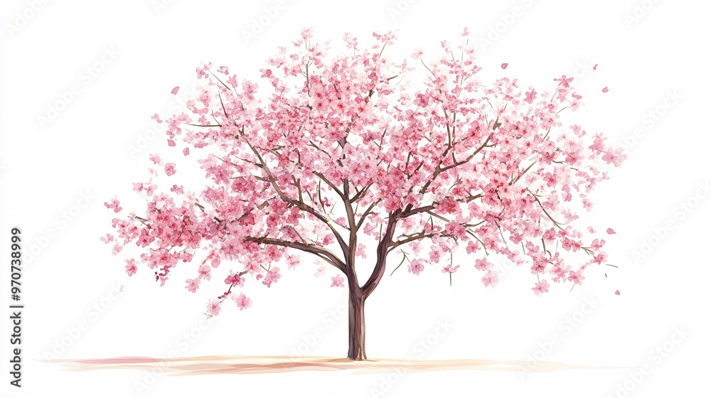 17. Vector watercolor blooming flower tree side view isolated on white ...