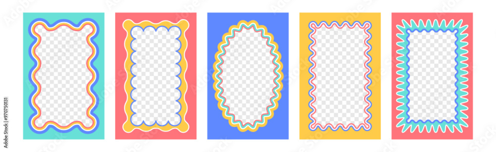 Vector set of rectangle wavy frames with scallop edge. Squiggle photo ...
