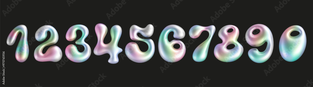 Holographic liquid number in y2k style isolated. Realistic 3d metal ...