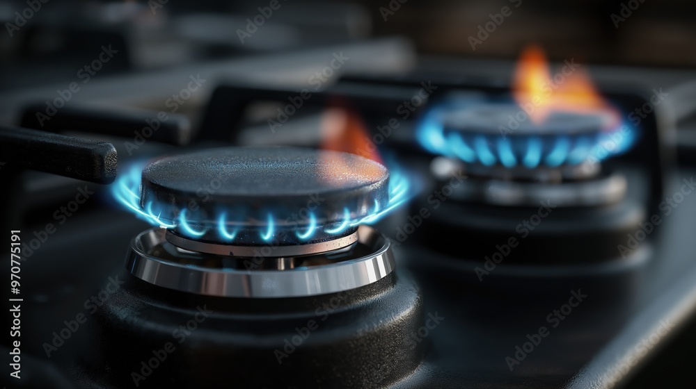 Blue flame gas stove elements for kitchen design and safety concepts ...
