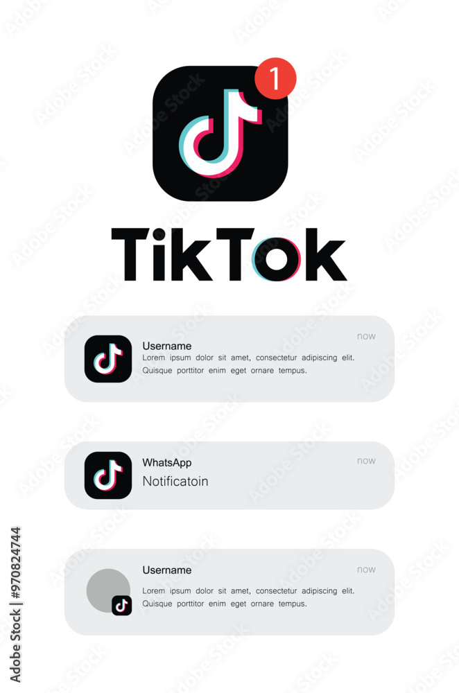 Notification template for app. TikTok Stock Vector | Adobe Stock