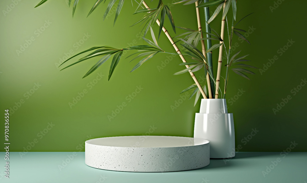 Green Bamboo Background Enhancing an Empty Platform for Stunning ...