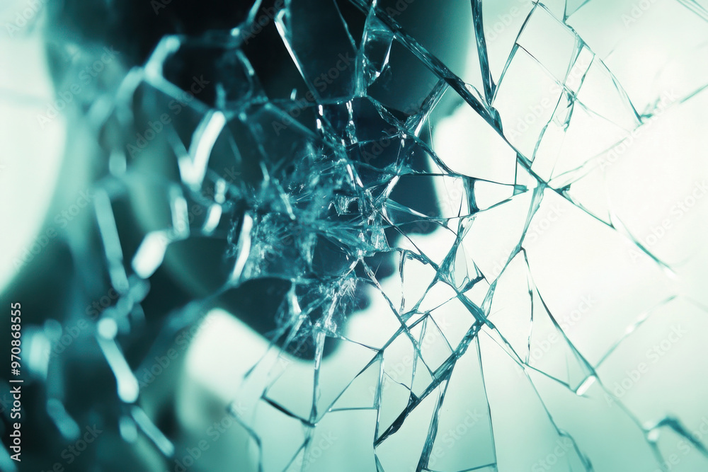 Broken glass reflecting a distorted face, symbolizing fragility, mental ...