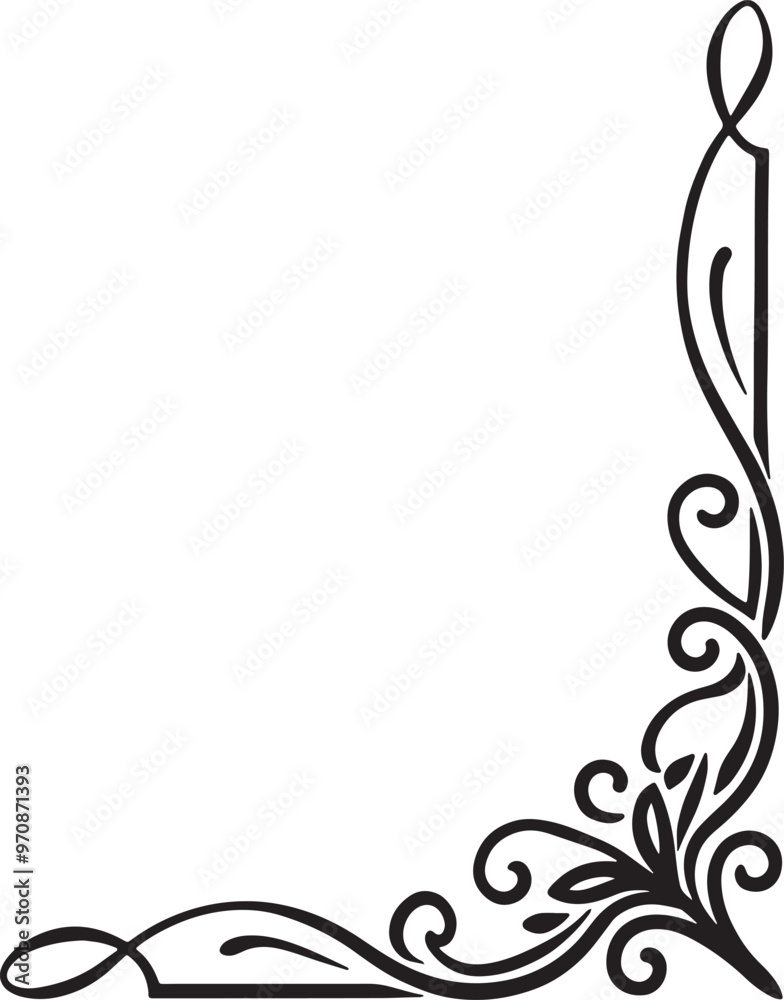 Calligraphic hand drawn corner silhouette vector, floral corner, arabic ...