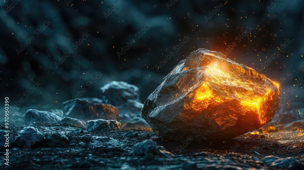 Glowing molten rock erupting amidst a dramatic fiery storm in a cosmic ...