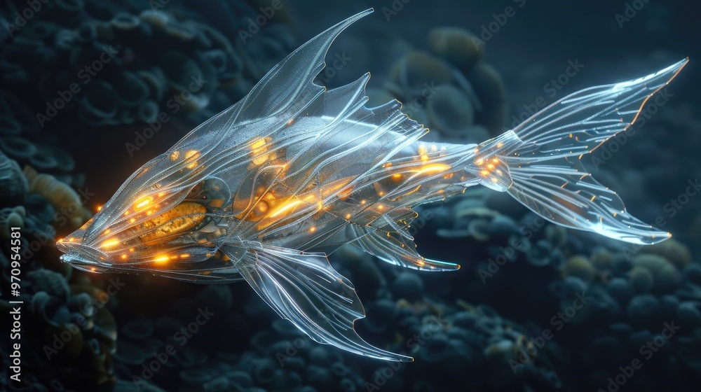 Ilustración de Stock Glowing ethereal fish like creature with ...