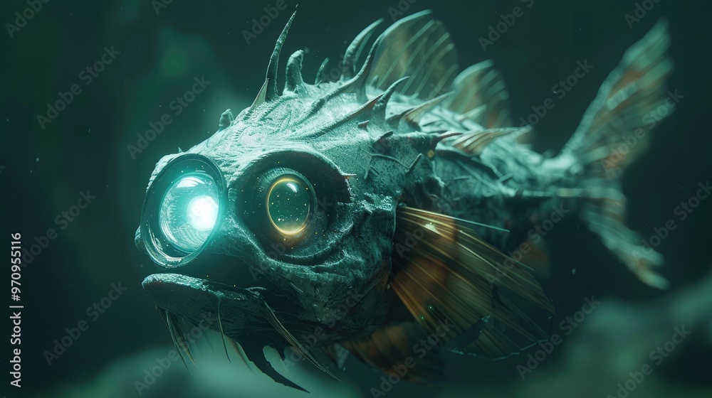 Surreal and alien like deep sea creature with mesmerizing glowing eyes ...