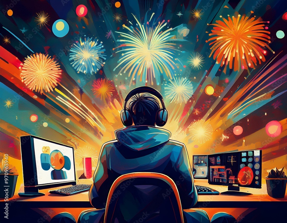 Digital New Year- conceptual illustrated Design of New Year celebration ...