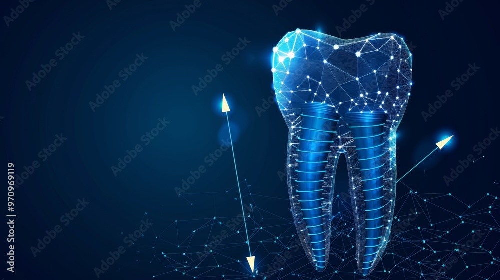 Anatomical illustration of human organs in dental implant in low poly ...