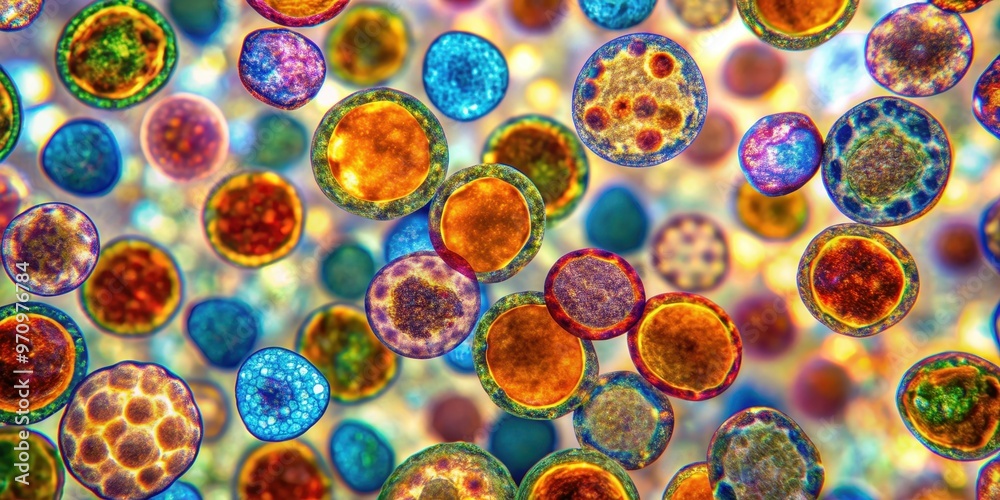 Micrograph showing distorted and colorful cholesterol particles under a ...