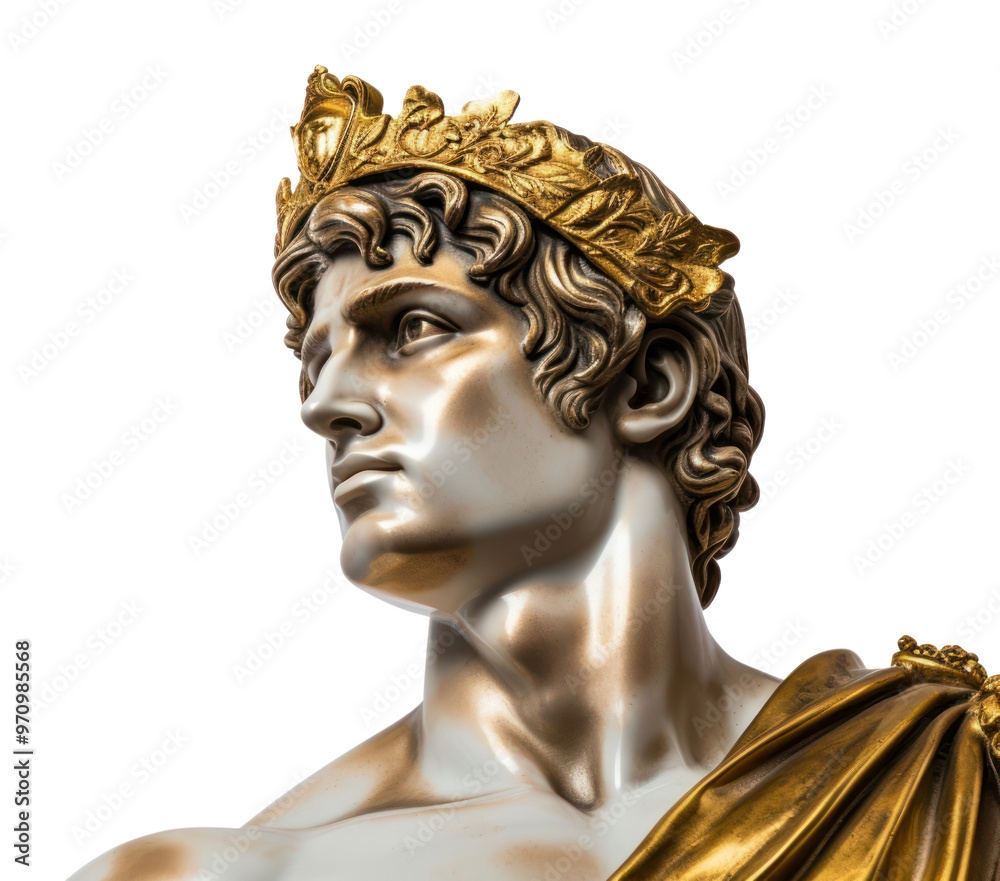 PNG Greek sculpture david wearing vintage gold crown bronze person ...