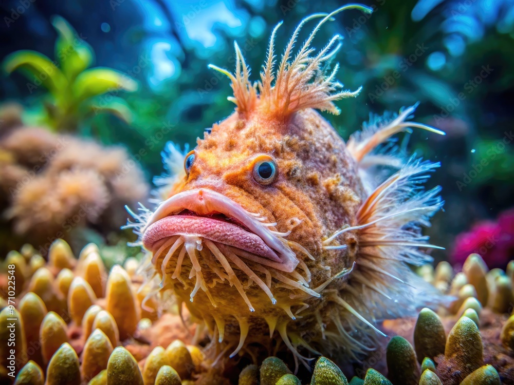 Stock-Illustration „Colorful hairy frogfish with fleshy growths and ...