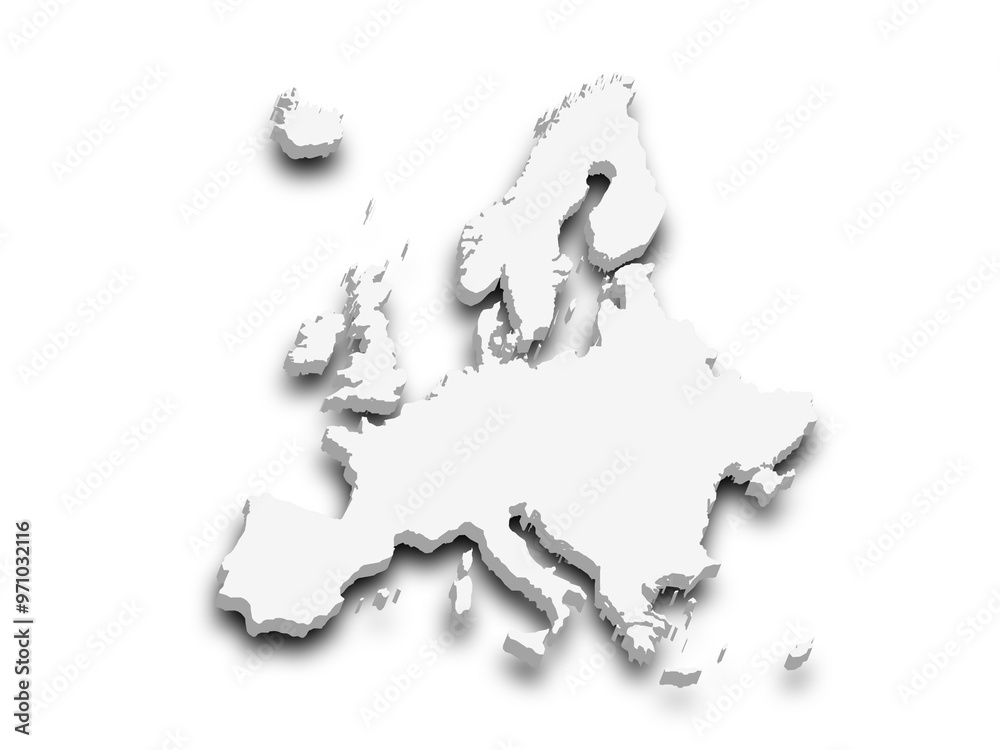 3d render map of Europe with borders, Europe continent administrative ...