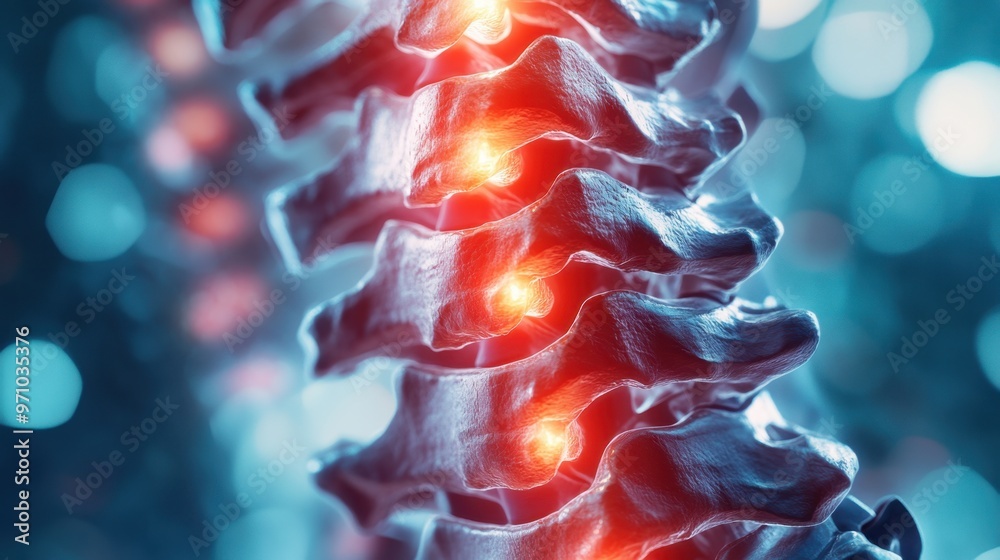 3D illustration of the human spine and neck in a stylized medical ...