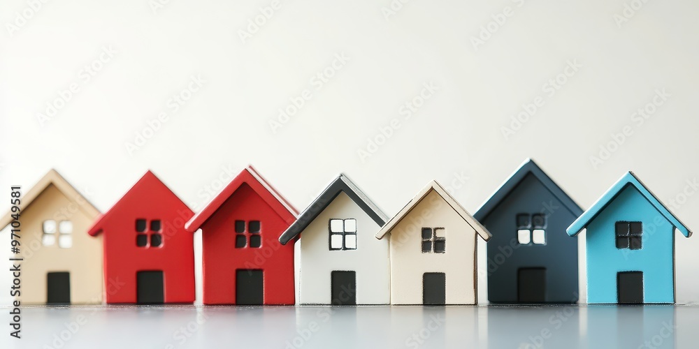 Colorful miniature houses lined up in a row, representing diversity in ...