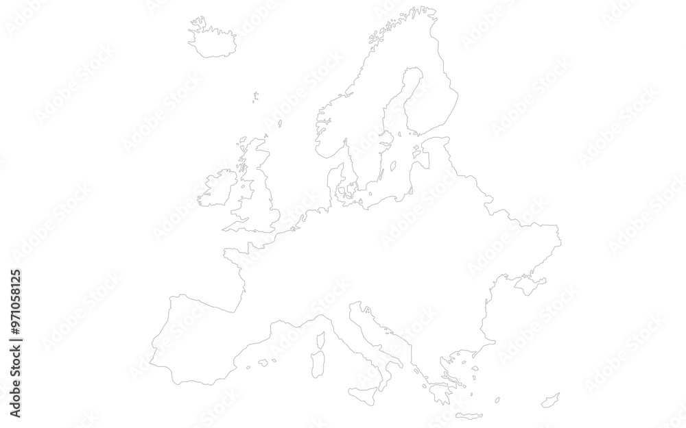 Europe map outline. sketch line art map of Europe. border map, Europe ...