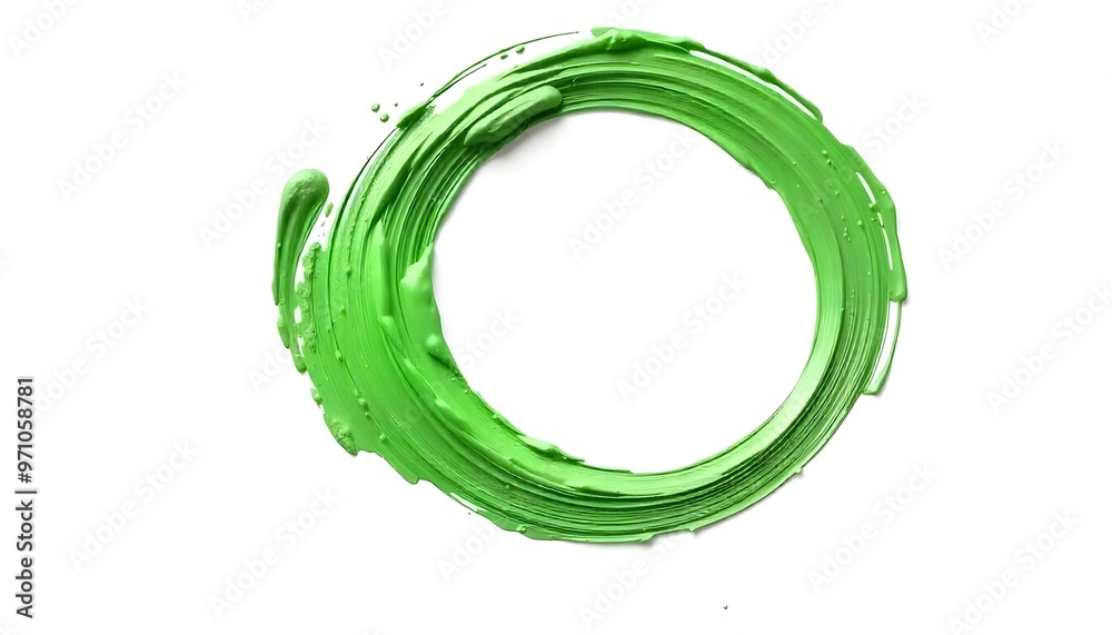 Hand painted circular stroke of green paint brush on a white background ...