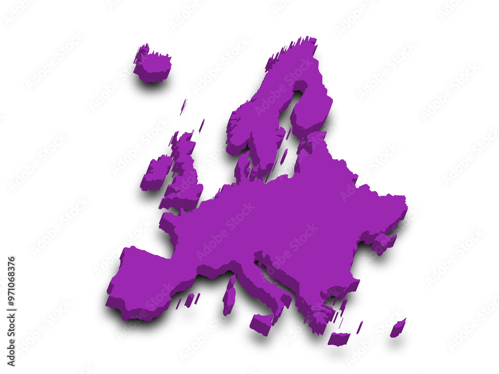 3d render map of Europe with borders, Europe continent administrative ...