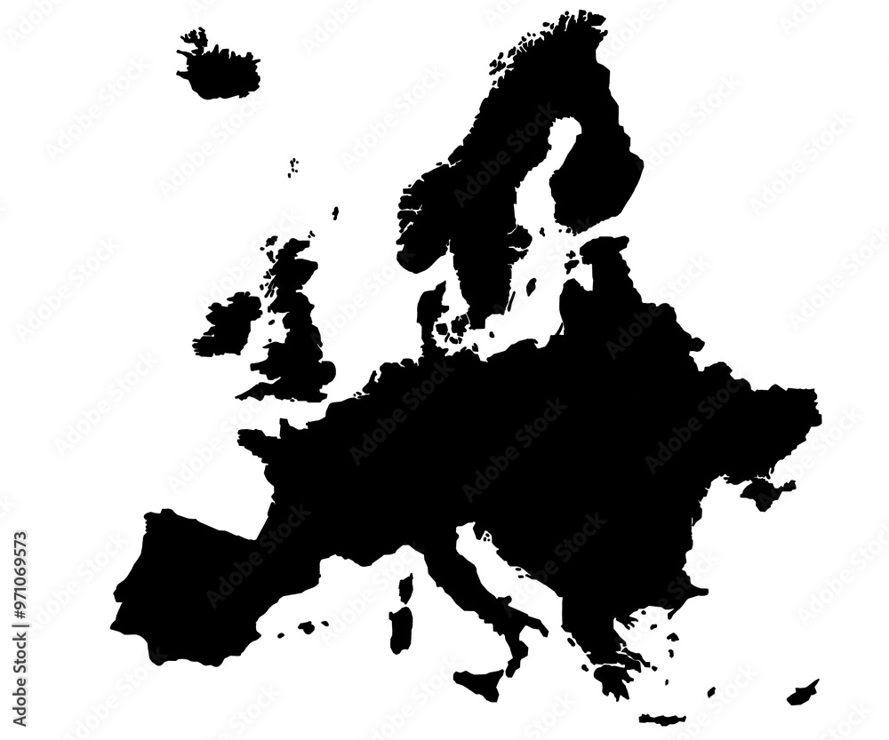 Europe map solid. sketch line art map of Europe. border map, Europe ...