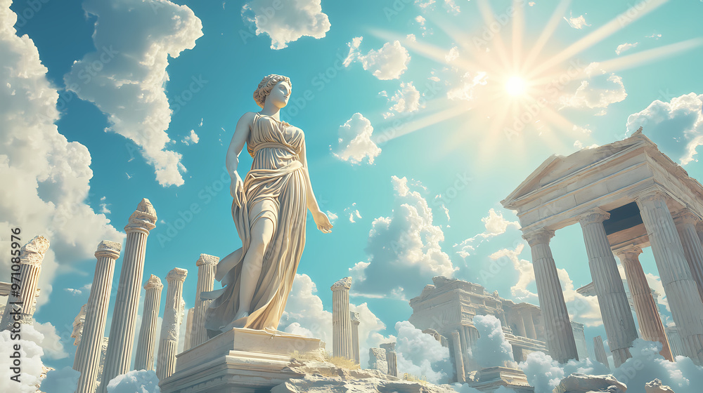 Ancient greek civilization, ancient greek temple ruins with female ...