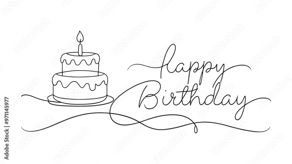 Happy Birthday handwritten lettering with traditional birthday cake ...