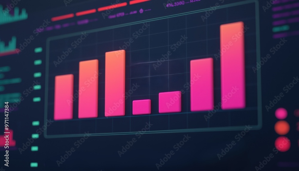 Futuristic data visualization with glowing bar charts and graphs ...