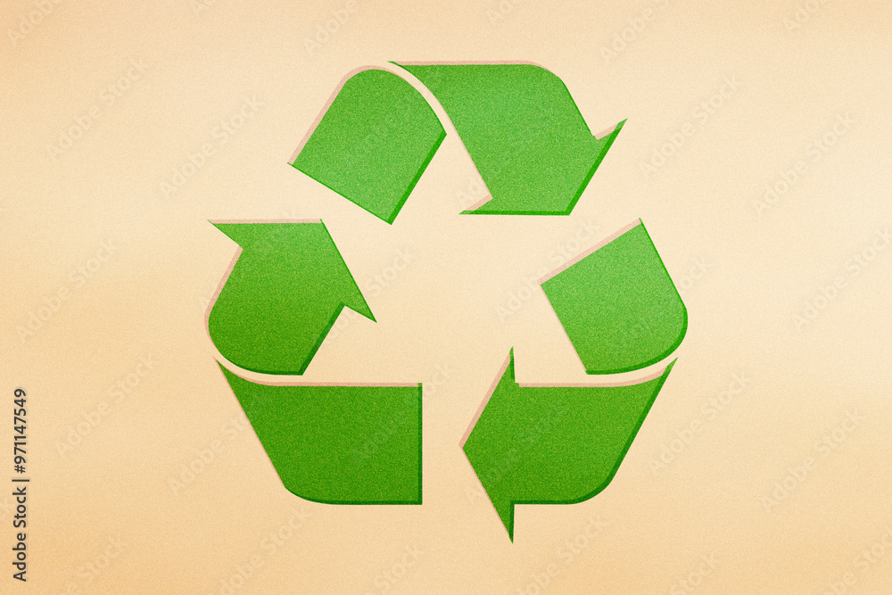 Recycle icon green color on pastel retro gradient with grain texture ...