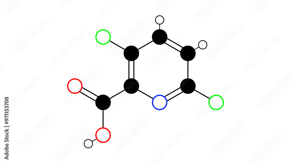 clopyralid molecule, structural chemical formula, ball-and-stick model ...