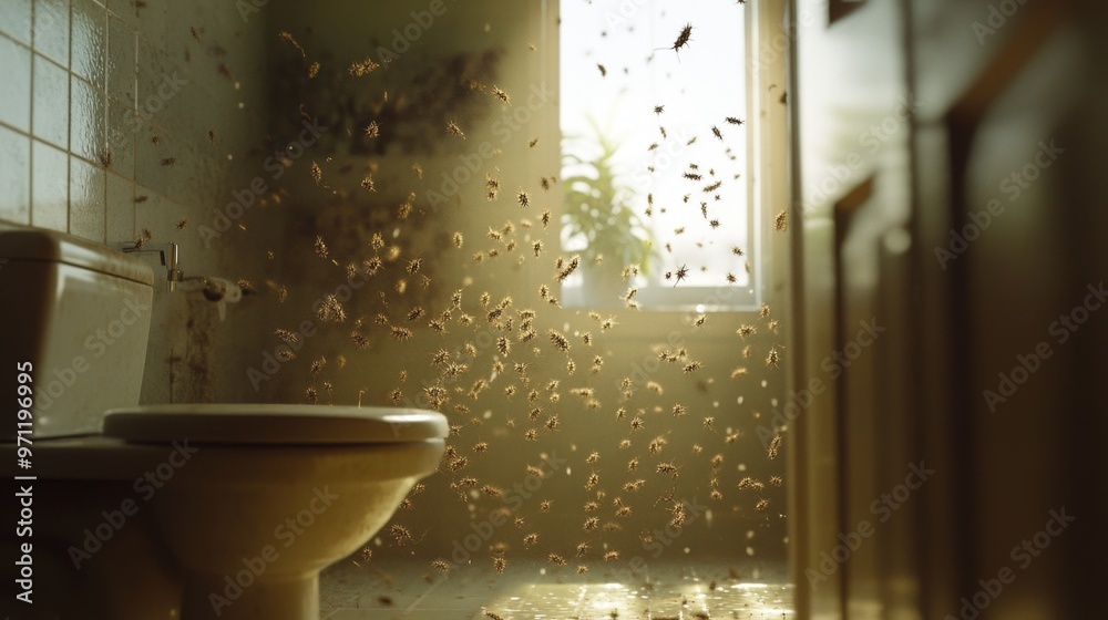 Airborne germs floating in a humid bathroom environment captured in ...
