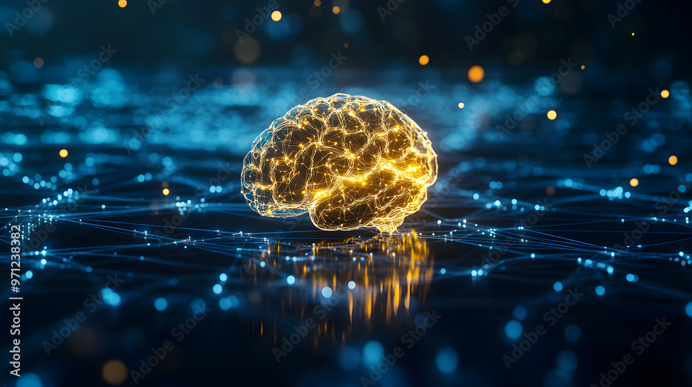 Concept of Digital Brain Technology, future science, human brain storing data in a network with ...