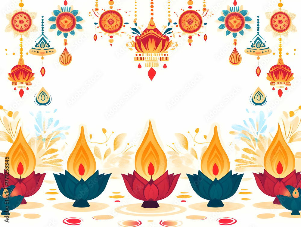 Flat Diwali Diya and Swastik Symbol Border Frame Design with Ample Copy ...