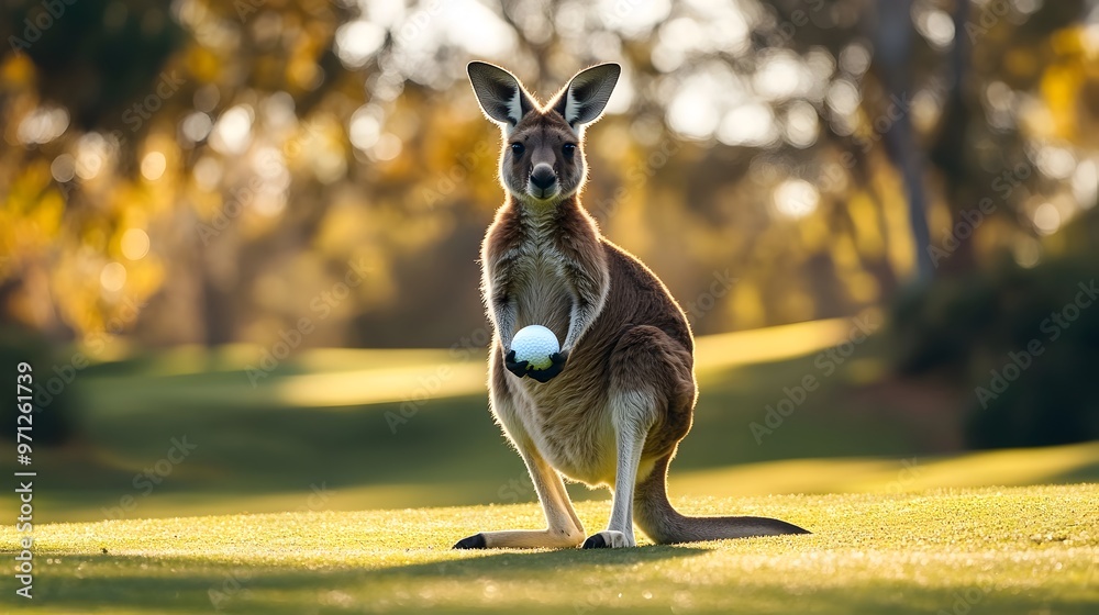 Foto de Stock Kangaroo Carrying Golf Ball Hopping Across Lush Golf ...