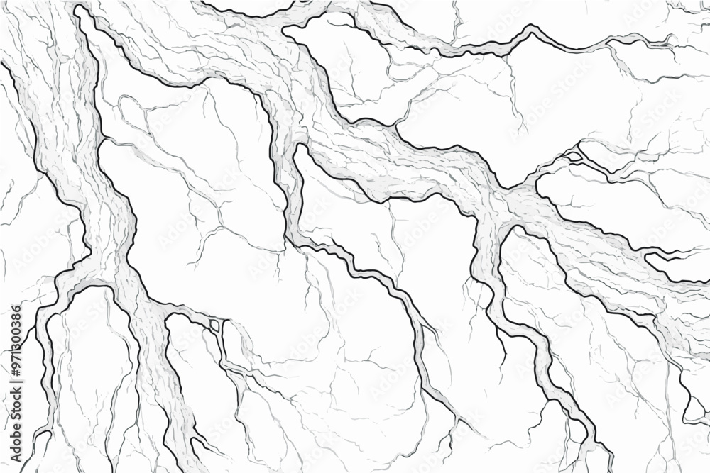 White background, line drawing of rivers and streams, vector graphics ...