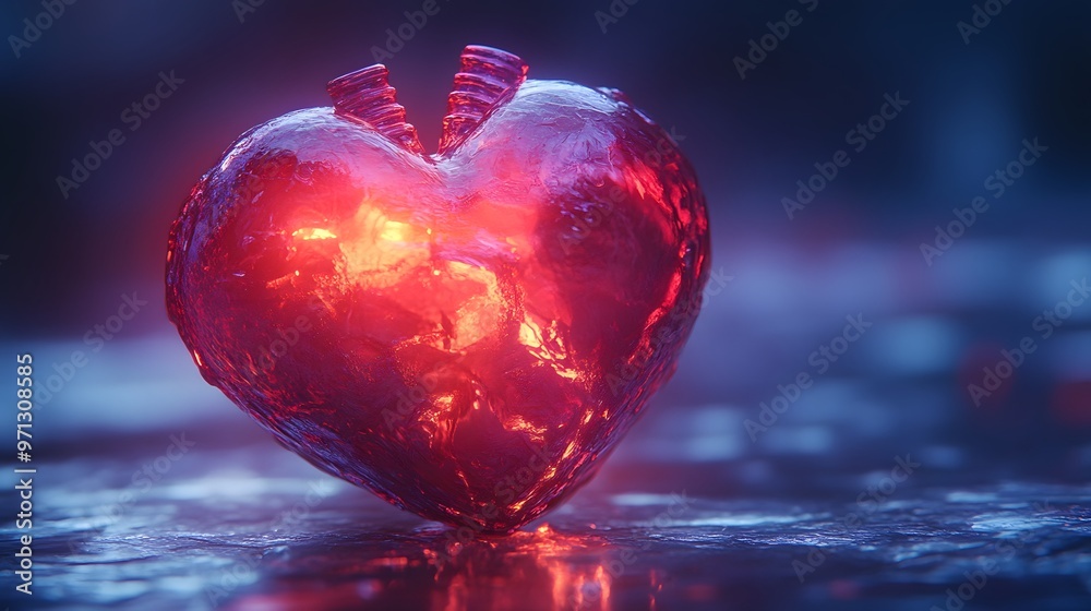 A cutting-edge 3D animated heart with dynamic lighting effects ...