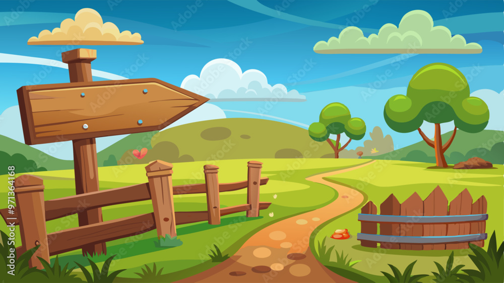 Wooden sign board and fence cartoon farm banner. Wood game signage ...