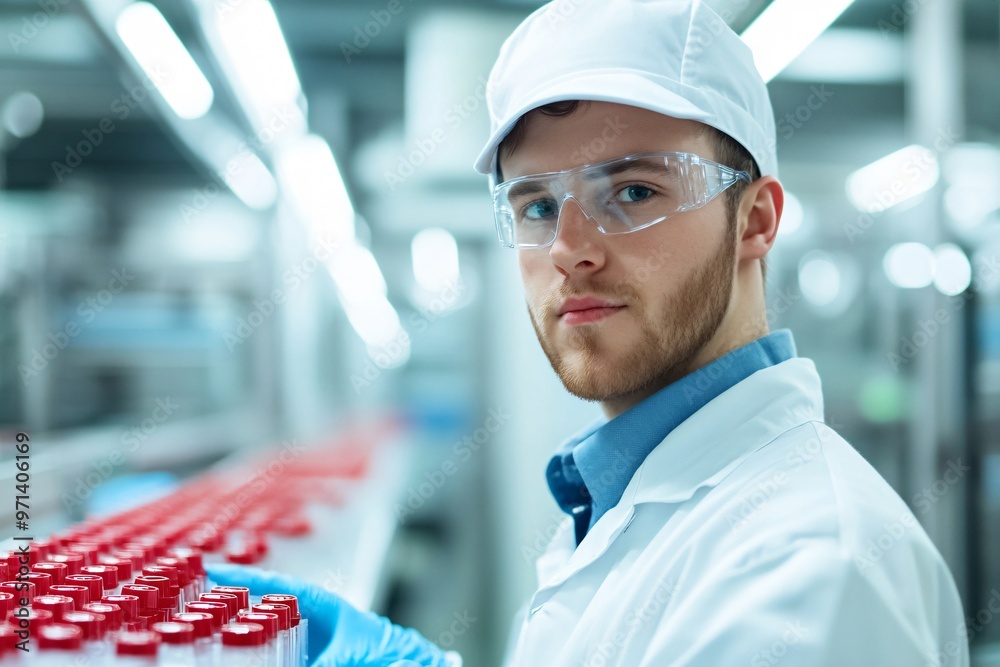 Inspector marking rejected products with a red tag on an assembly line ...