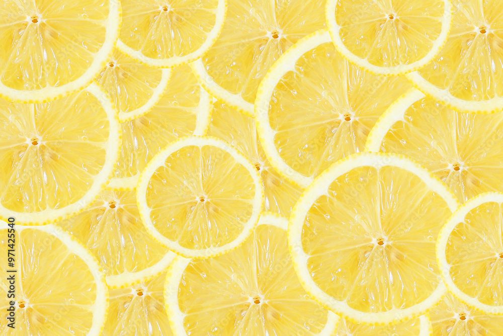 Yellow lemon slices background. Fruit pattern. Cut slices color texture ...