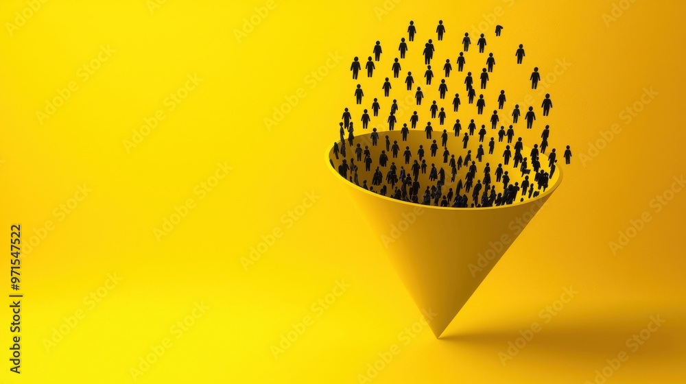 An abstract funnel with figures of people falling through, narrowing as ...