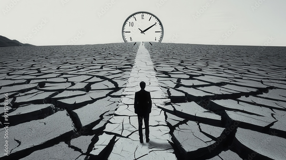 Shattered Timeline: A long, stretched-out timeline with cracks and ...