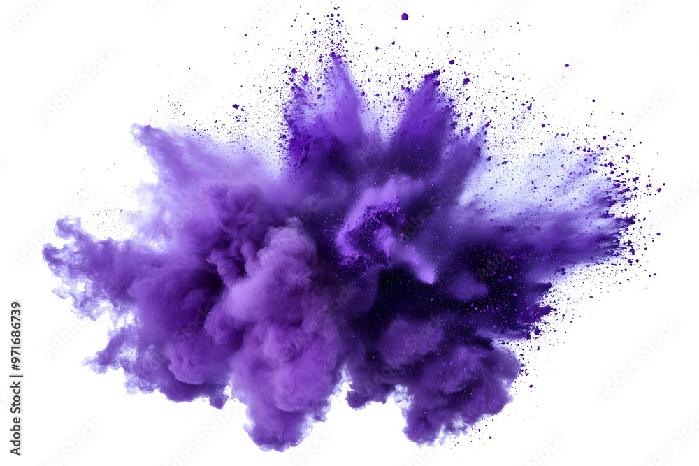 explosion of dry purple paints on a transparent background. cloud and ...