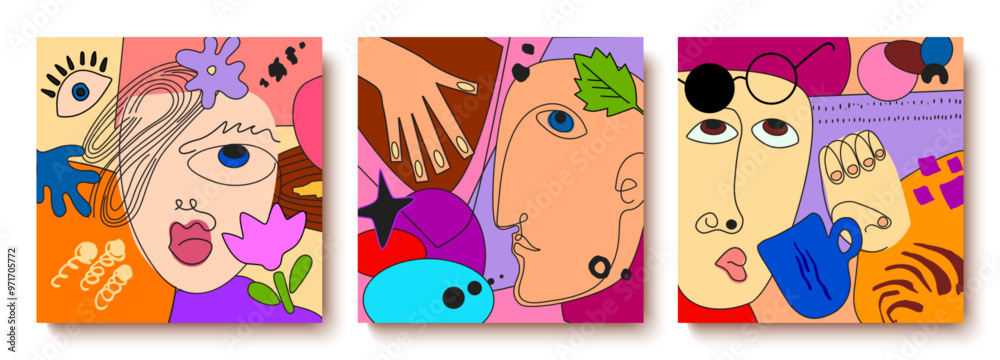 Colorful Abstract Background Of Faces Vector Design Of Geometric Shapes And Lines In The Cubist