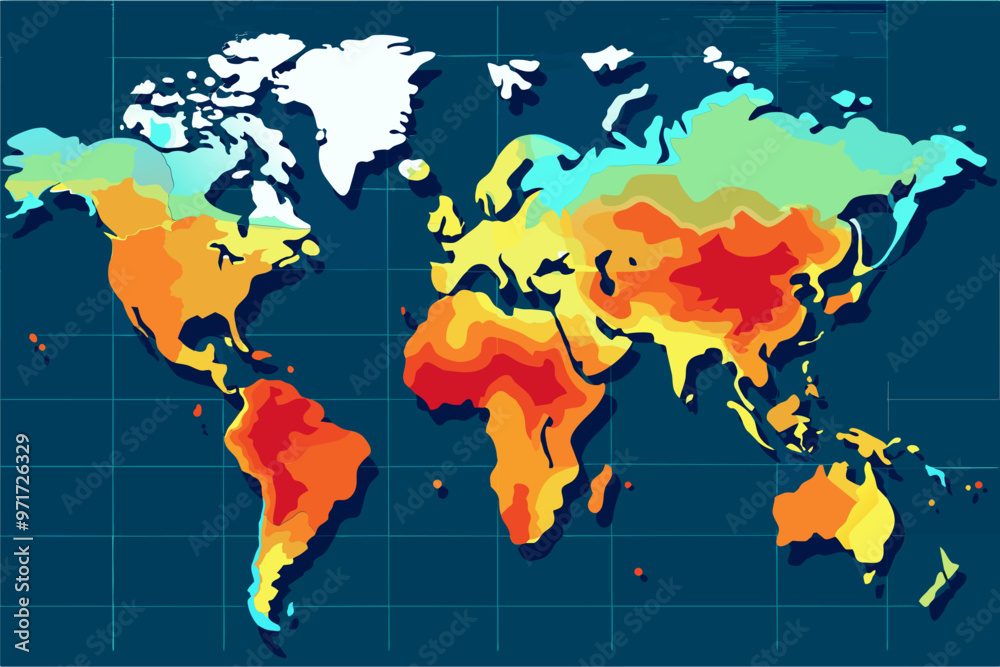 Global climate change map displaying temperature variations across ...