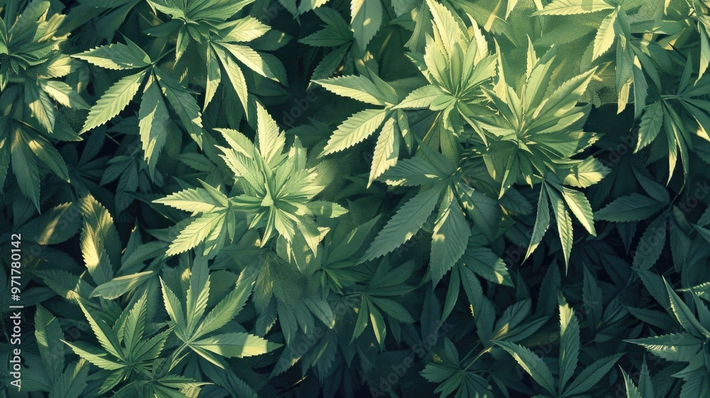 Lush Green Cannabis Leaves Filling the Frame for Natural Backdrop Close ...