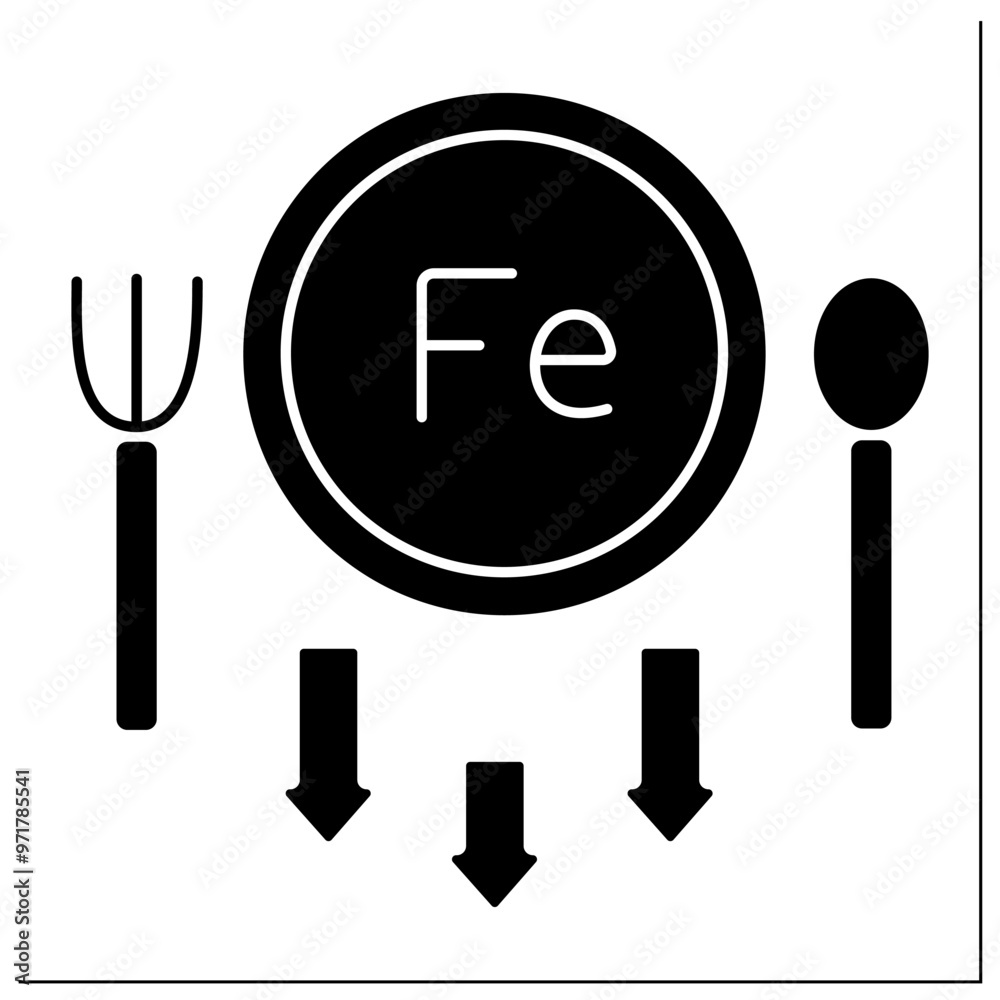 Anemia glyph icon. Lack of iron in diet. Absence irons in meal routine ...