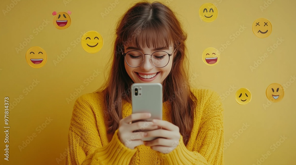 A beautiful young woman blogger vlogger or influencer is receiving ...