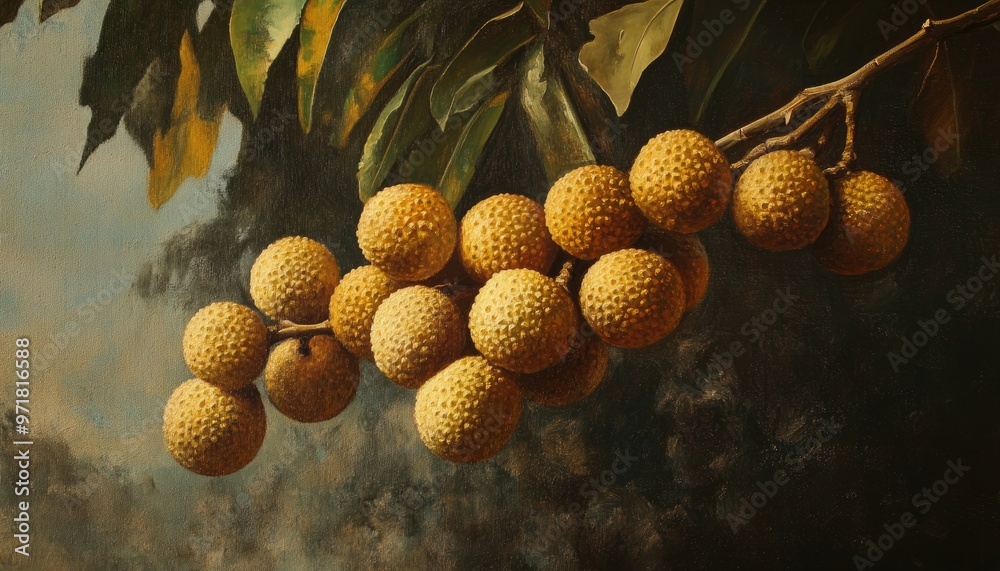 Oil painting of Longan fruit known as Dimocarpus longan depicting this ...