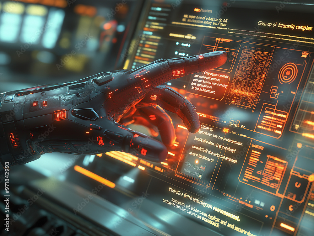 Human Hand Interacting with AI Touchscreen Interface Stock Photo ...
