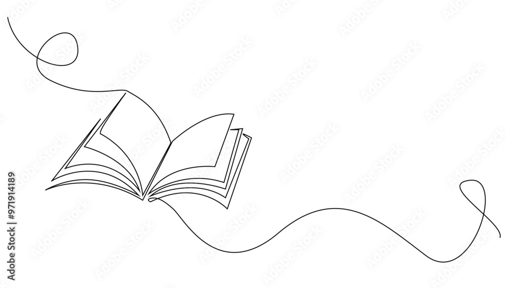 continuous line open book.simple one line drawing of open book.single ...