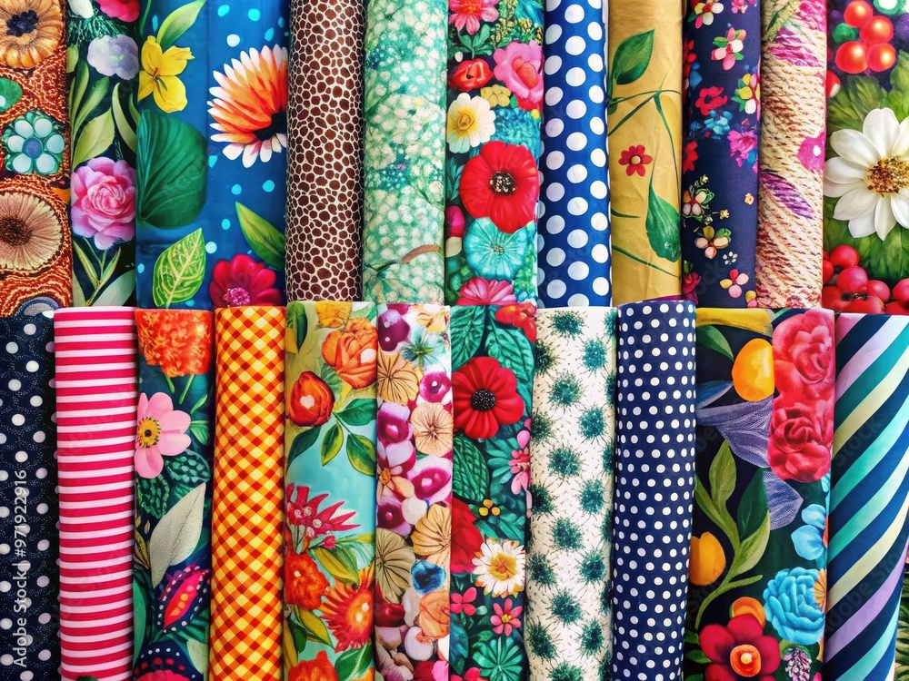 Vibrant assortment of diverse fabric patterns, including florals ...